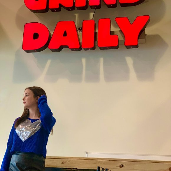 Yoki | Tops | New York Yoki Blue Sweater With Silver Sequin Heart ...